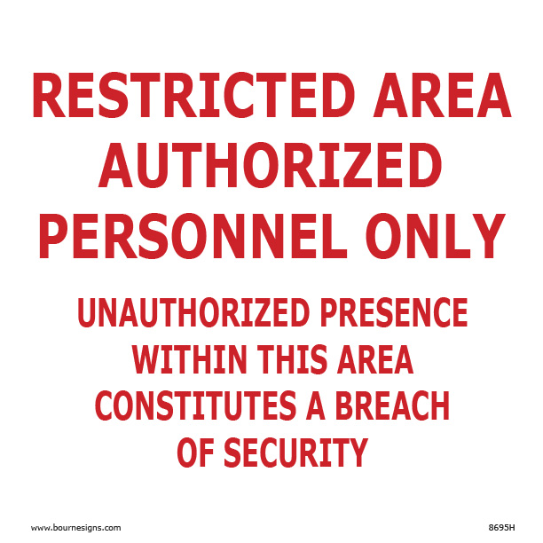 338695 SIGN ISPS CODE RESTRICTED AREA, #WV8695LQ 250X500MM | IMPA Code ...